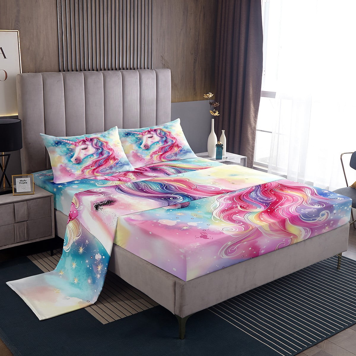 Girls Full Sheet Set Pink Purple Unicorn Bed Sheets Set Princess Prince ...