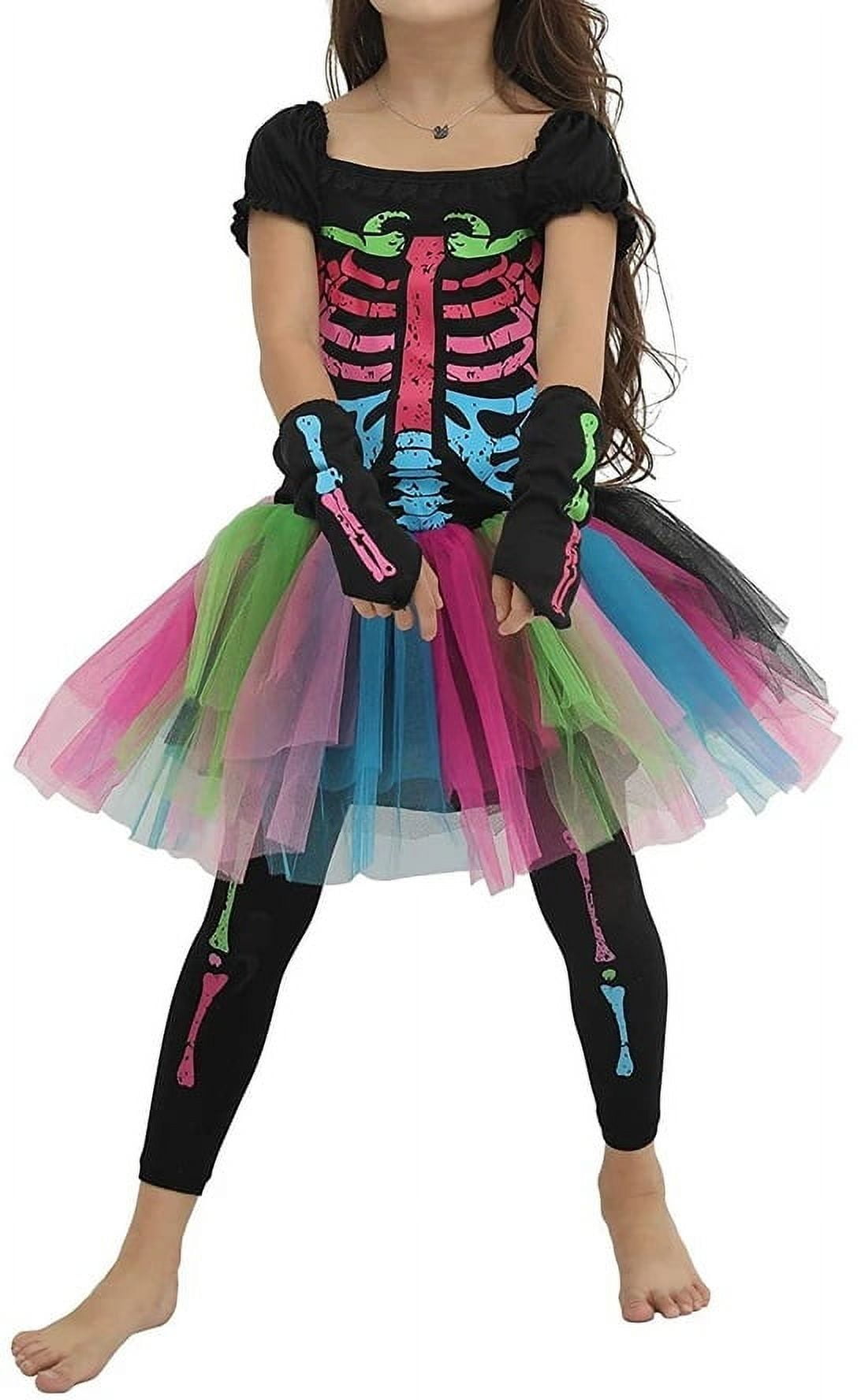 Girls Funky Punky Bones Skeleton Tutu Dress Costume Black Multi-Color ...