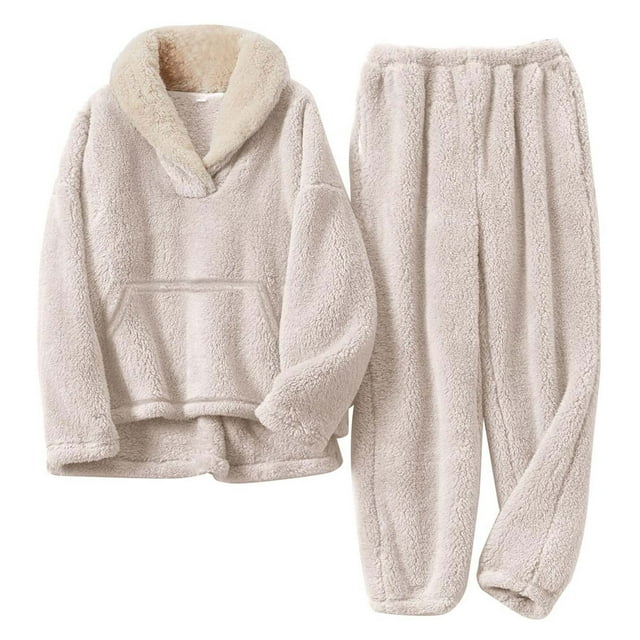 Girls Fuzzy 2 Piece Lounge Set Fleece Lapel Collar Pullover Sweatshirt ...