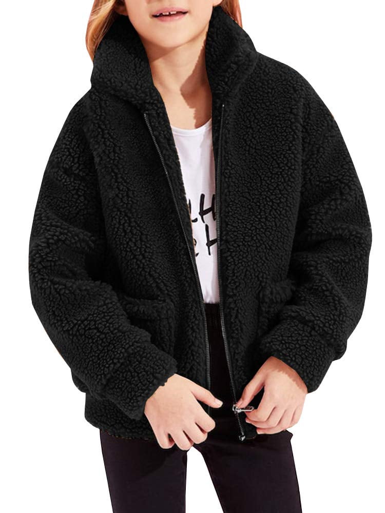 Girls Fuzzy Arctics Coats Fall Winter Warm Shearling Jackets Zip Up ...