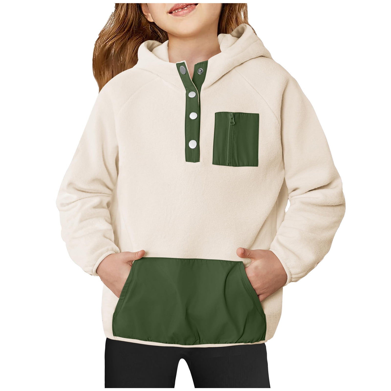 Girls Fuzzy Fleece Hooded Sweatshirts Kids Colorblock Long Sleeve ...