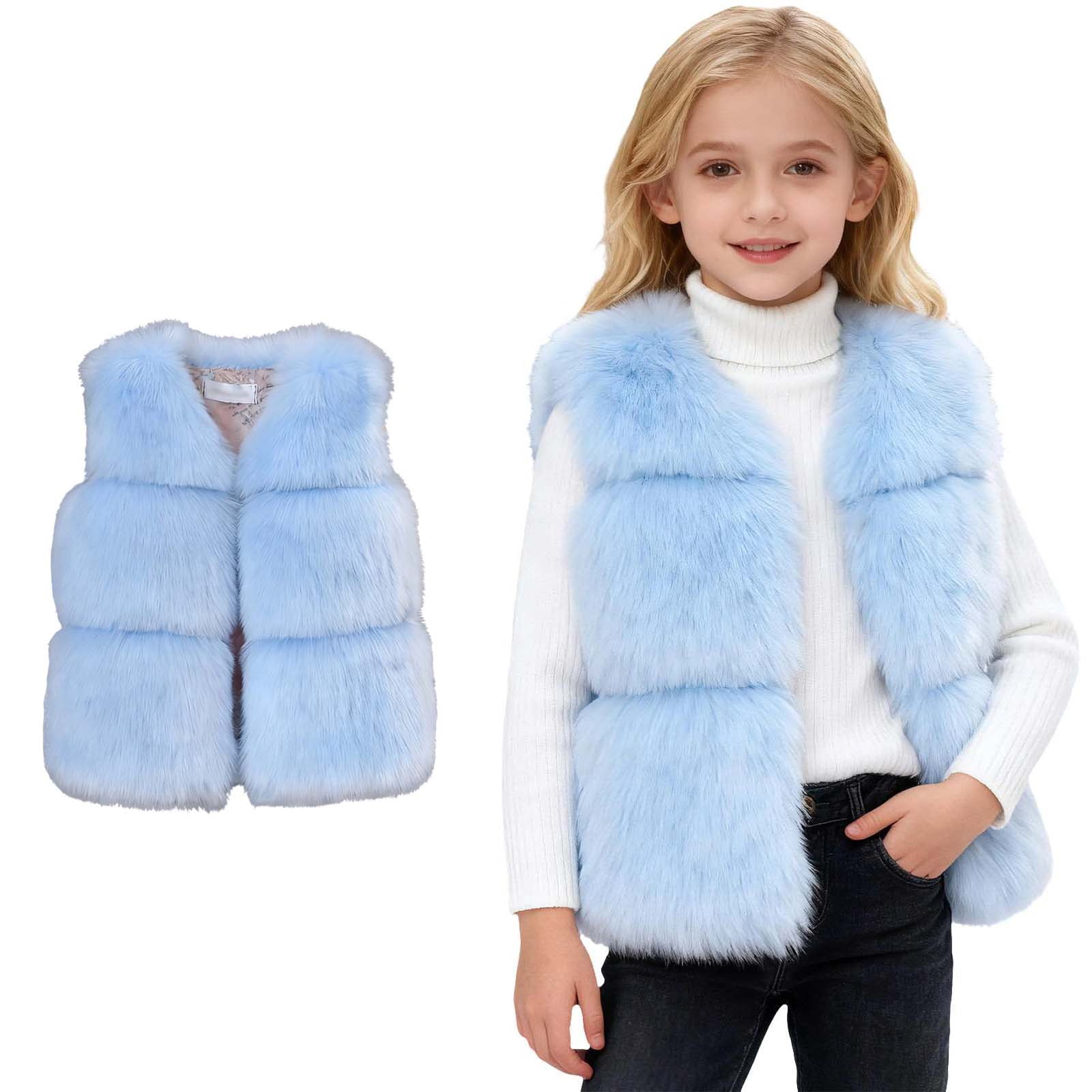 Girls Fuzzy Vests Blue Vest Kids Cozy Warm Winter Clothes Vest for ...