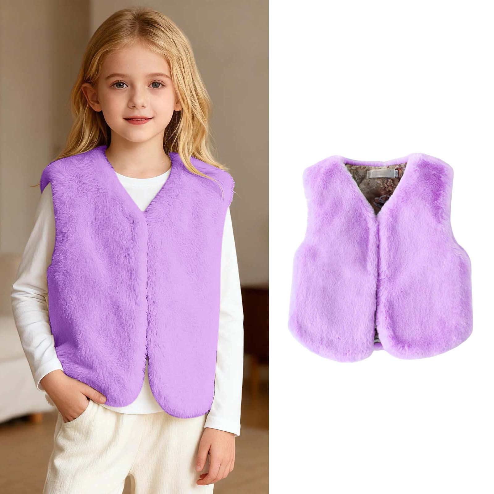 Girls Fuzzy Vests Purple Vest for Girls Warm Winter Clothes Girls Vest ...