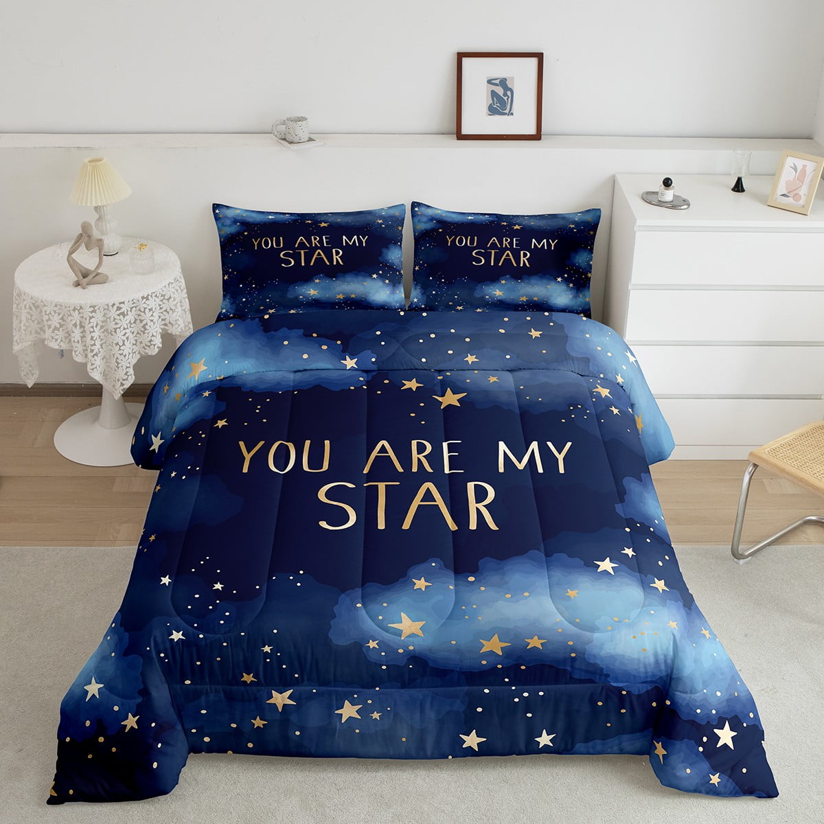 Girls Galaxy Comforter Set Full Blue Galaxy Bedding for Boys Kids Star ...