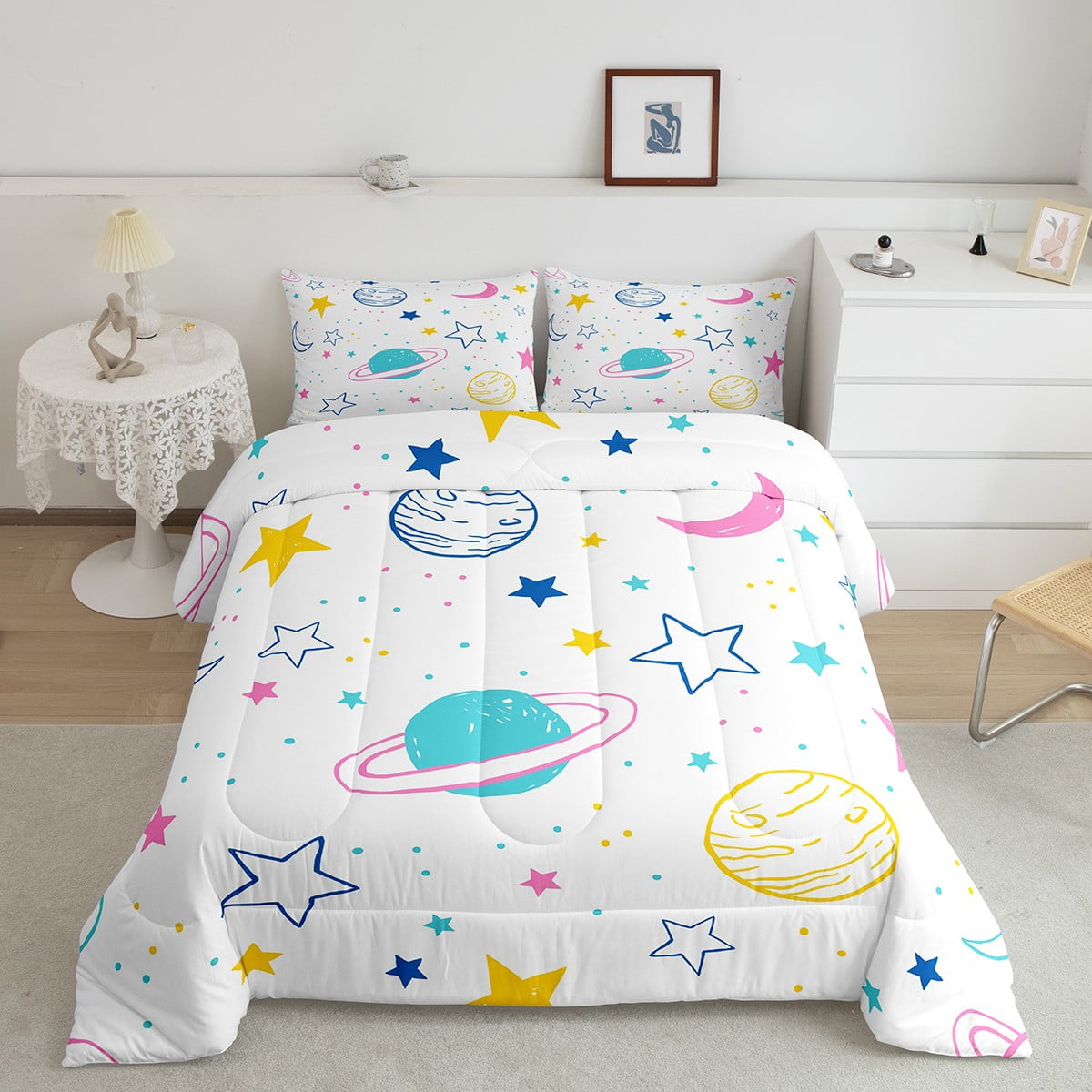Girls Galaxy Comforter Set Queen Outer Space Bedding for Boys Girls ...