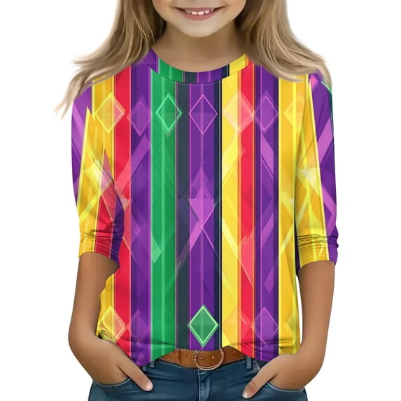 YOUYEDIAN Girls Geometric Print 3/4 Sleeve Tops Toddler Spring Fall ...