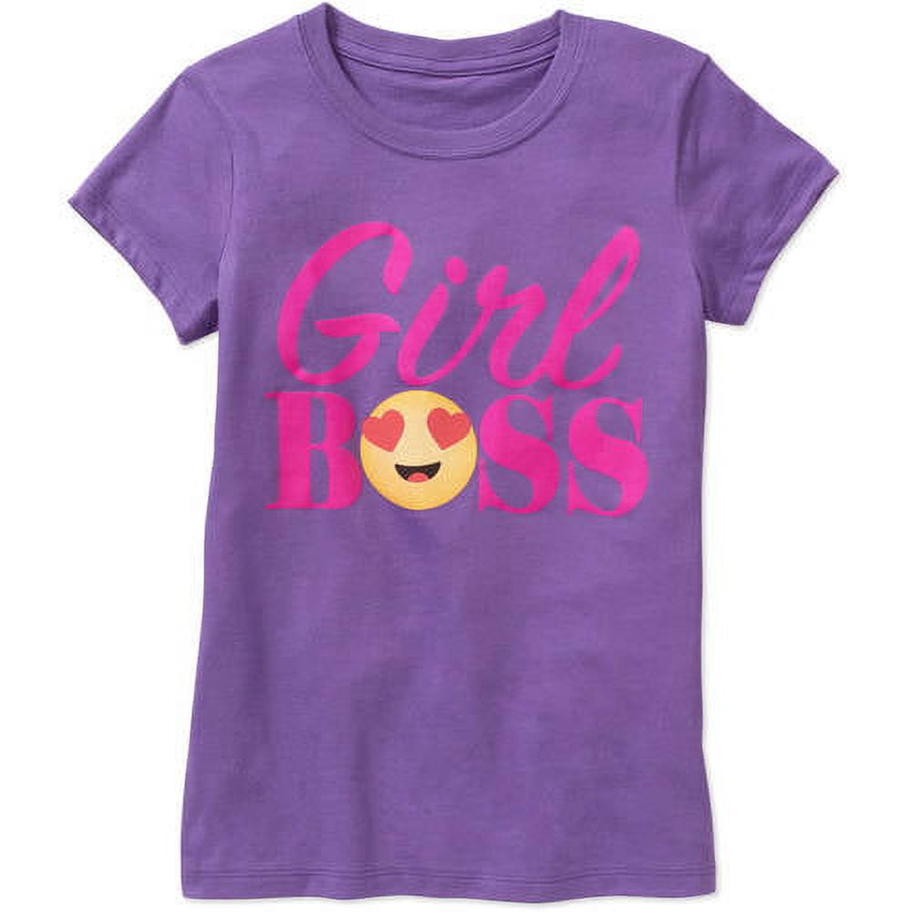 Emoji Girls' Trendy Sparkly Girl Boss Graphic T-Shirt, Purple, Soft ...