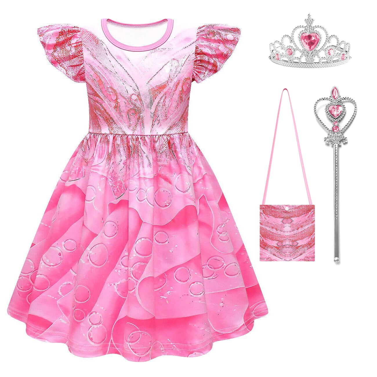 Girls Glinda Costume with Accessories Halloween Flutter Sleeve Cosplay ...
