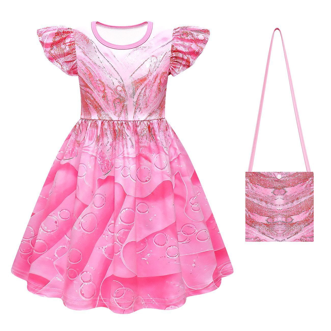 Girls Glinda Costume with Bag Halloween Flutter Sleeve Cosplay Outfits ...