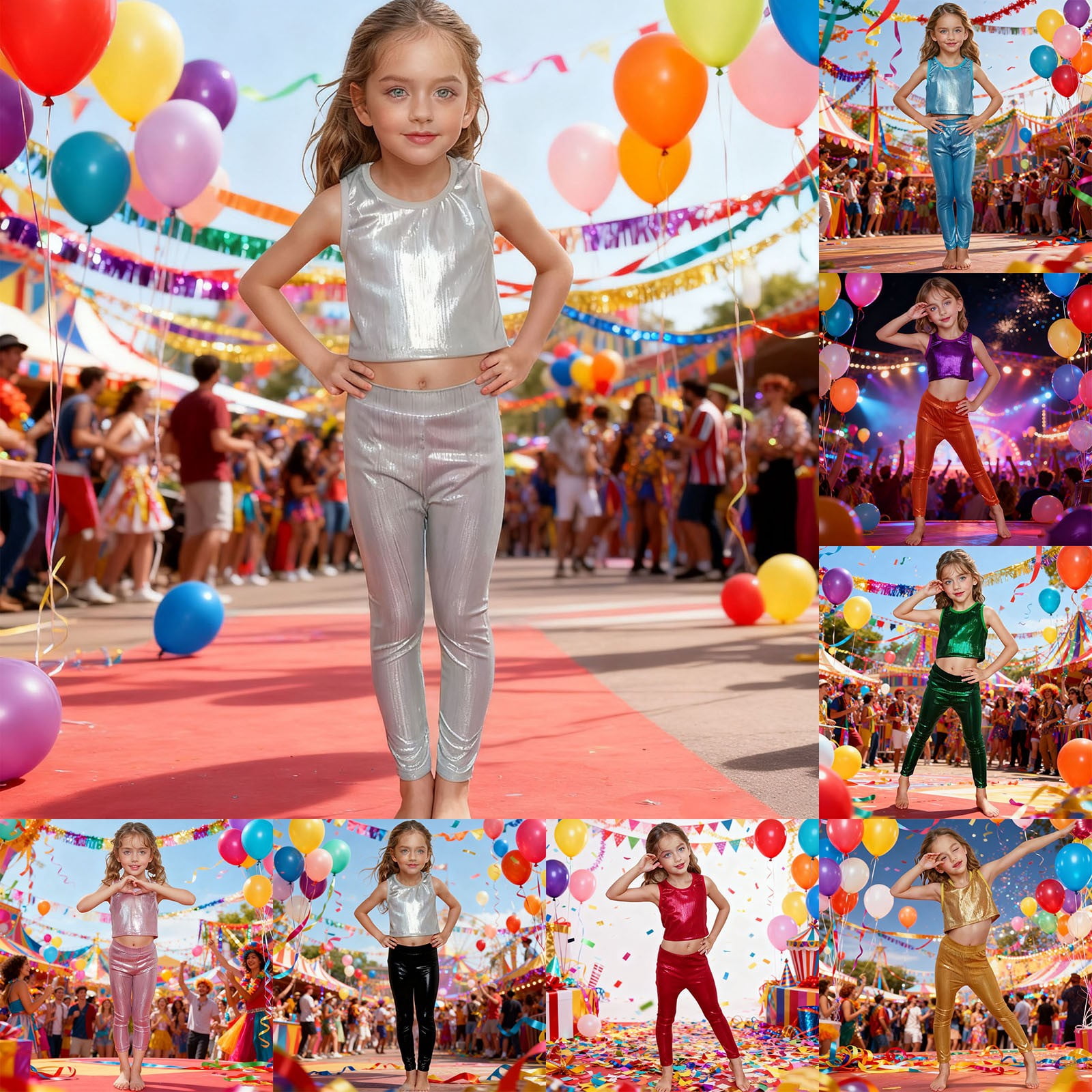 Girls Glitter Metallic Stripe Leggings Performance Dance Pants Stretchy ...