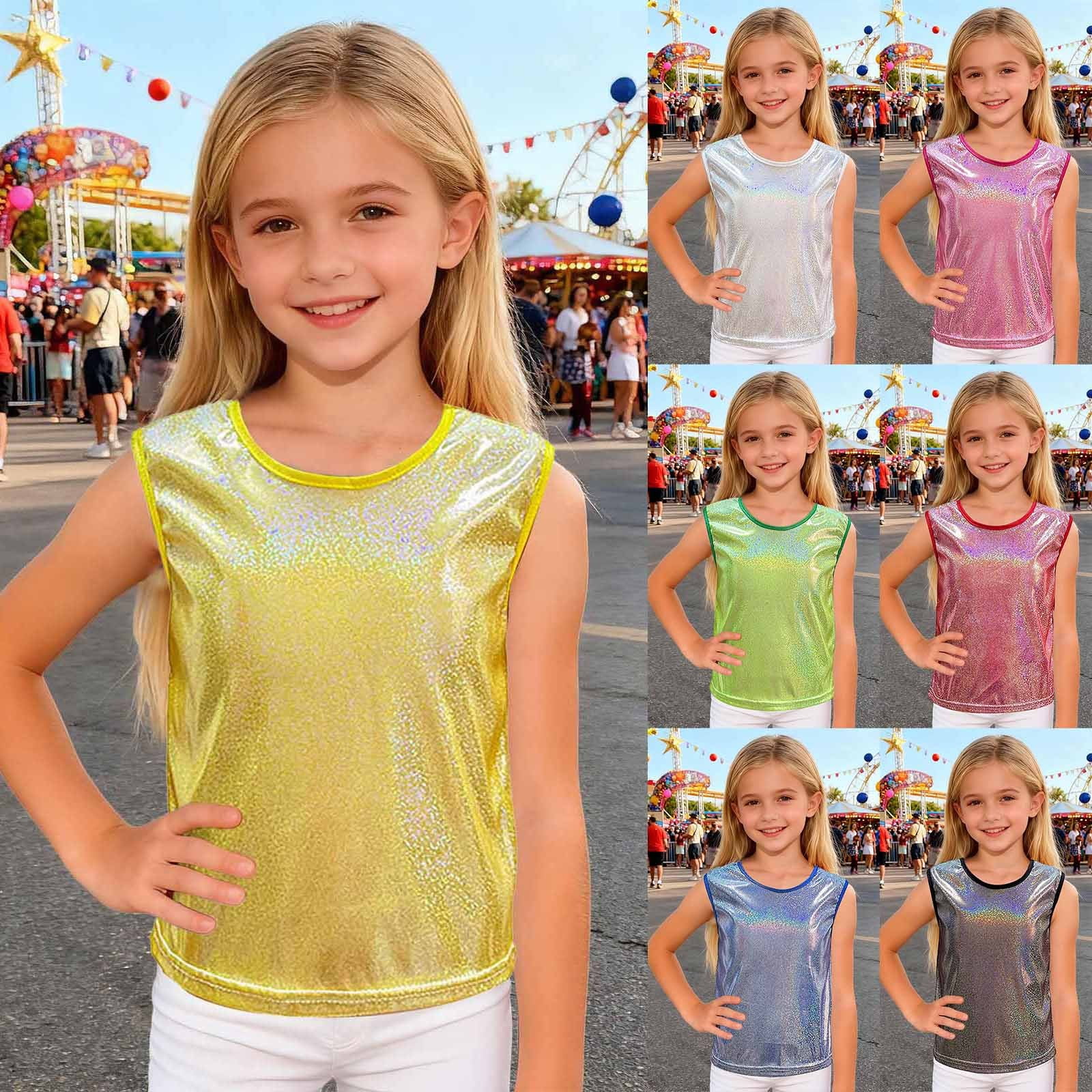 Girls Glitter Sequin Print Sleeveless Tank Top Kindergarten Photo Shoot ...