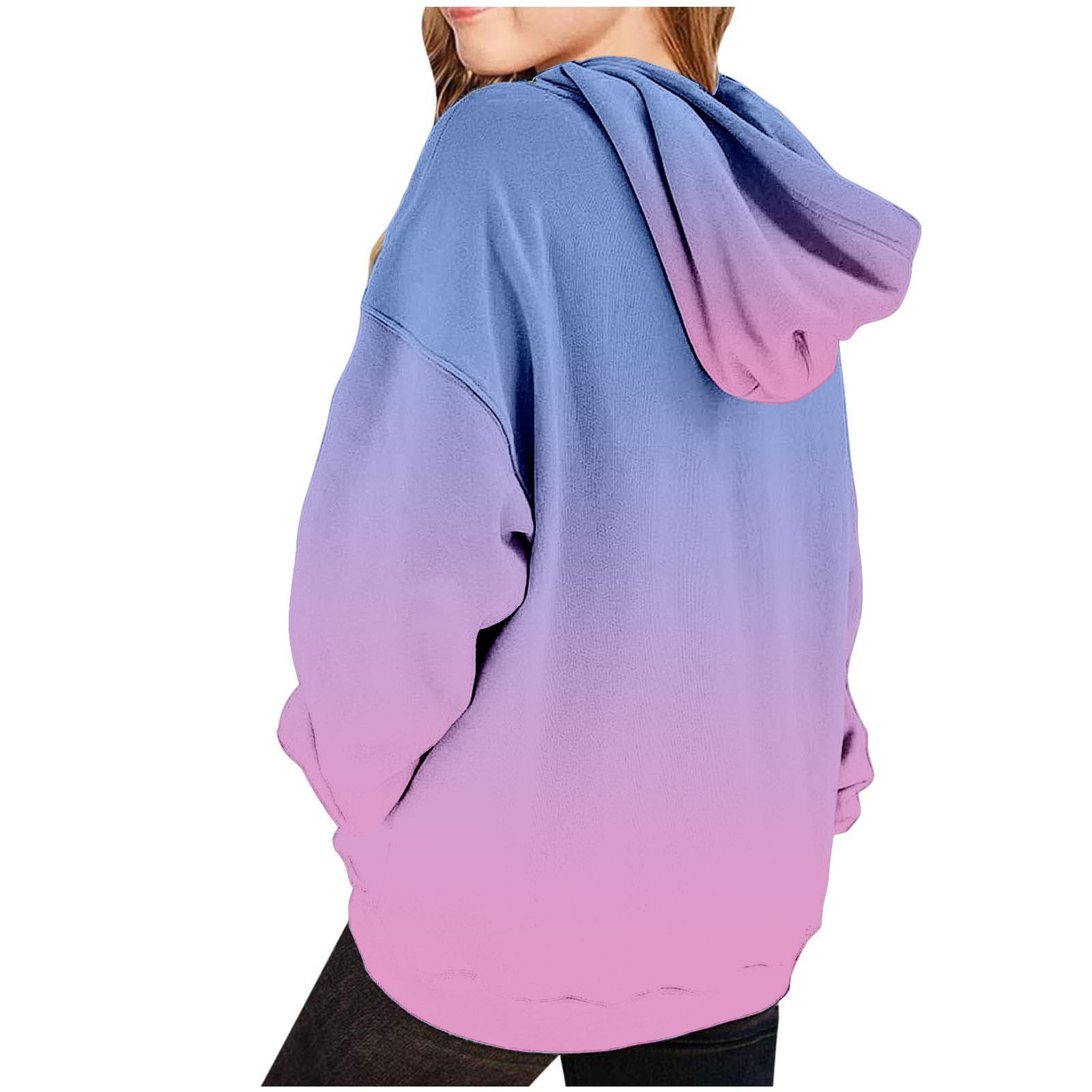 Girls Gradient Color Hoodie | Preppy Oversized Hooded Sweatshirt | Cute ...