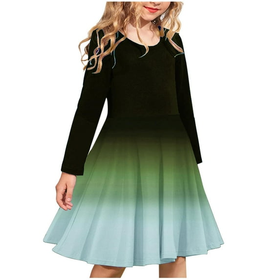 Girls Gradient Printed Ballet Dress Long Sleeve Round Neck Fall Party ...