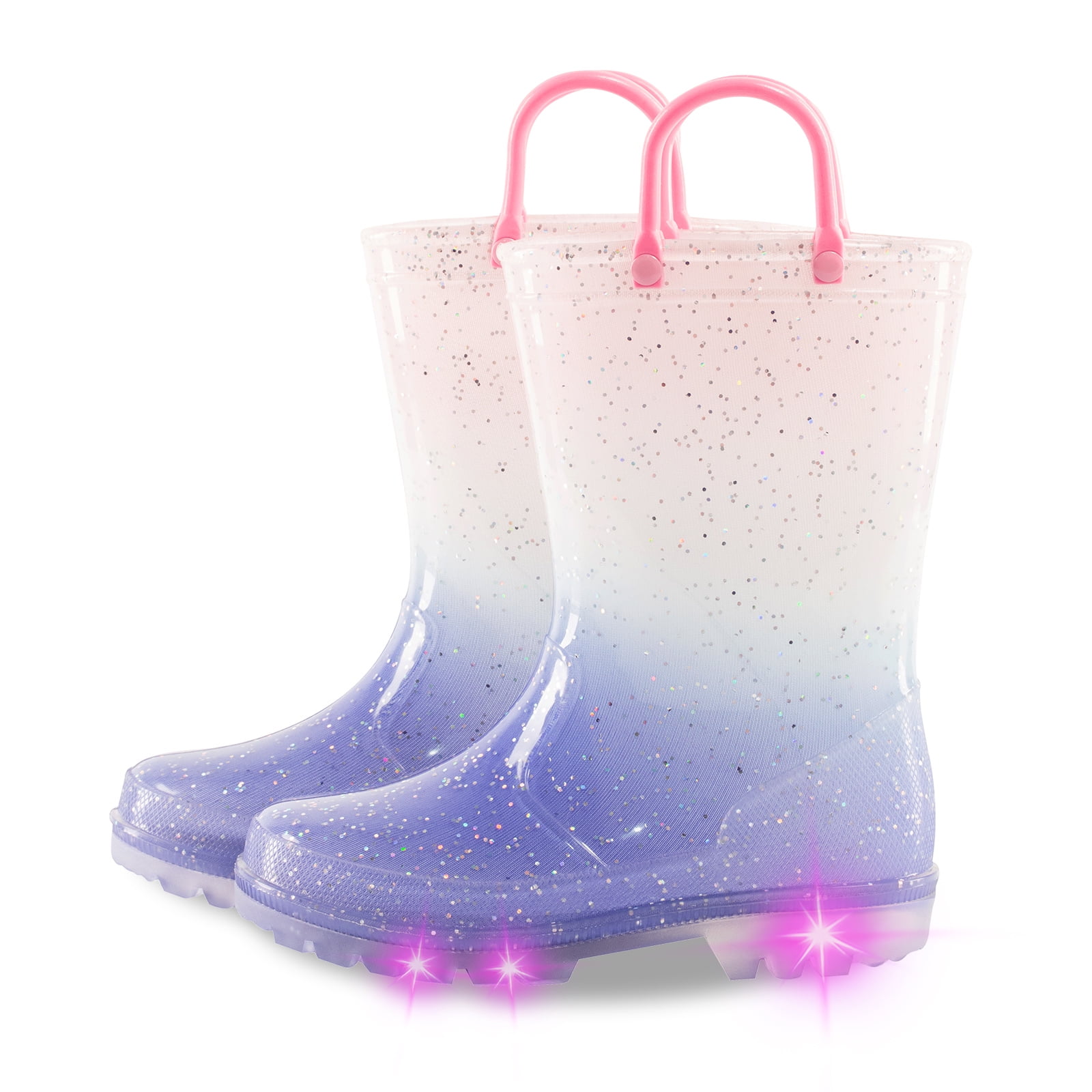 Girls Gradient Waterproof Light Up Rain Boots Kids Glitter Rain Boots ...