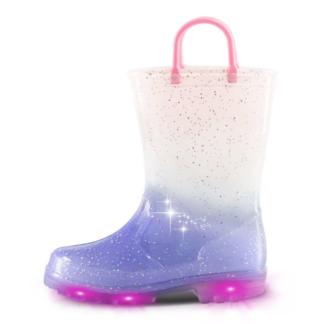 Girls Gradient Waterproof Light Up Rain Boots Kids Glitter Rain Boots ...