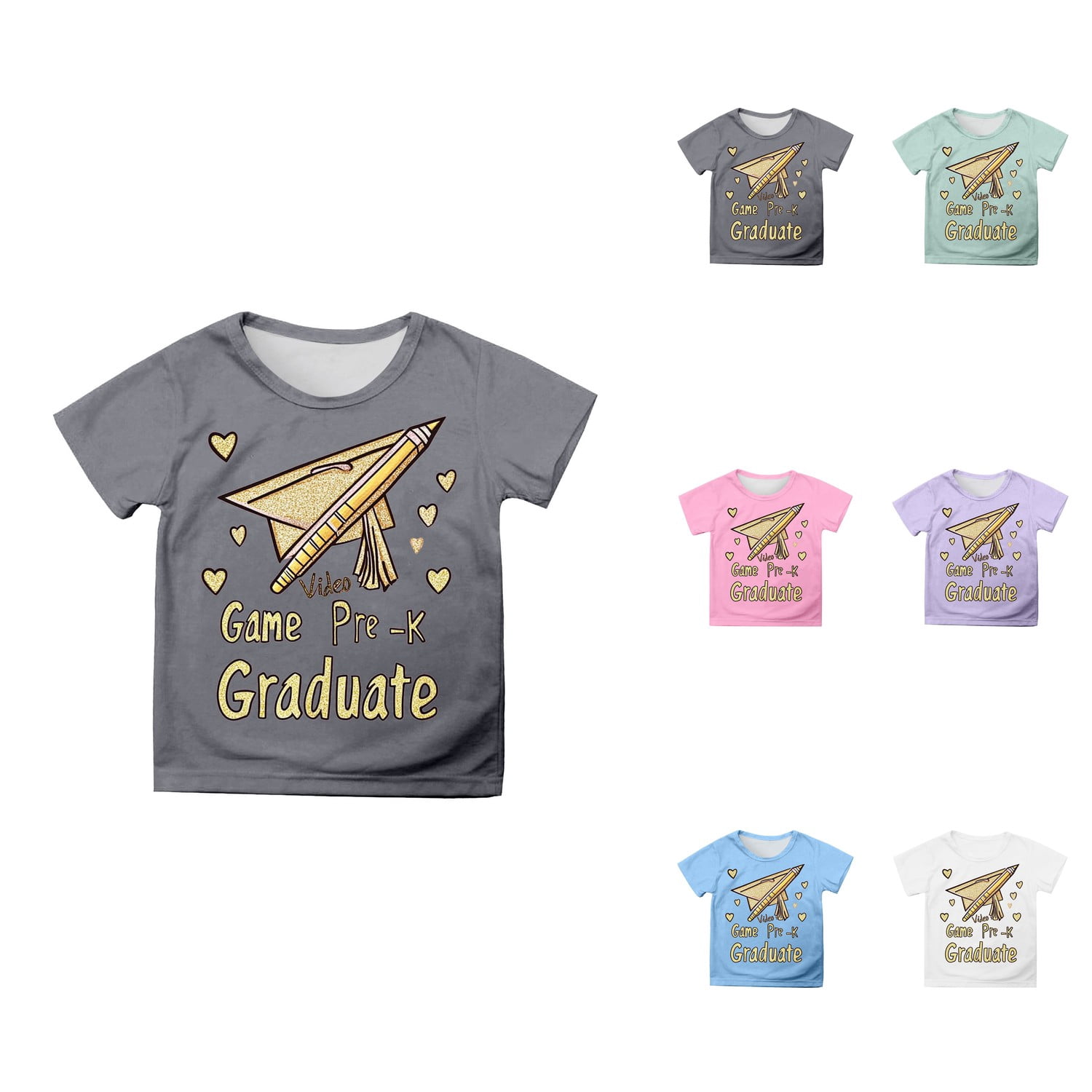 Girls Graduation T-Shirt Class of 2025 Cute Cartoon Print Round Neck ...