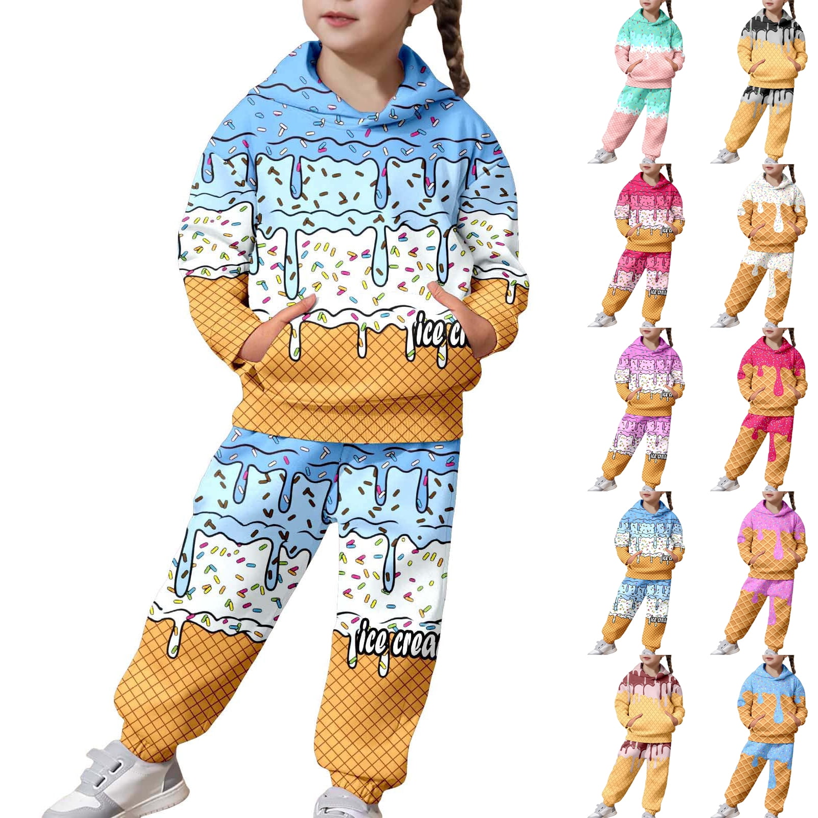 Girls Graphic Hoodie Set - Long Sleeve Two Piece Loungewear, Perfect ...