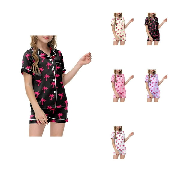 Girls Graphic Print Pajama Set Two Piece Short Sleeve Button Down Shirt ...