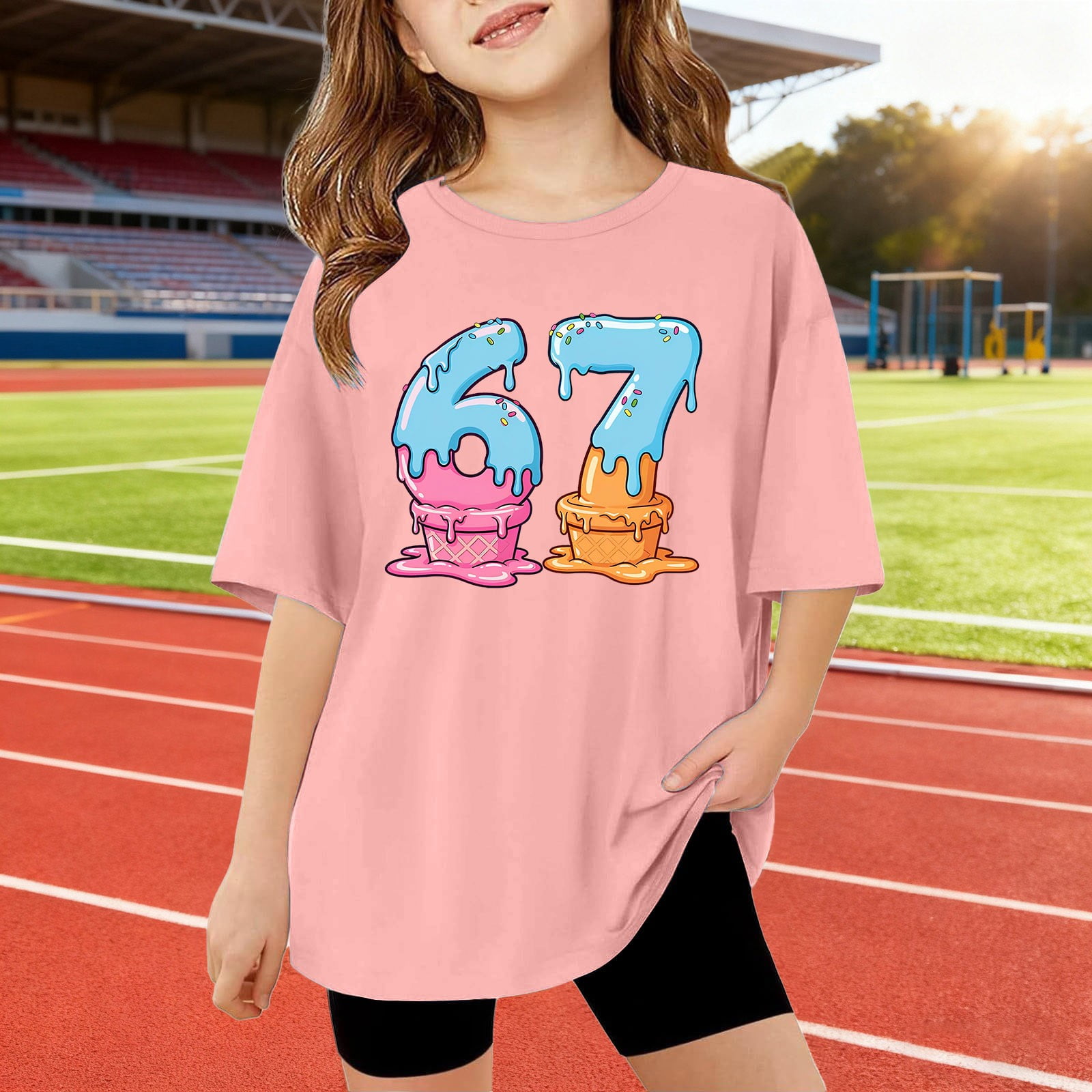 Girls Graphic Print Short Sleeve T Shirt Casual Summer Top Cute Cartoon ...