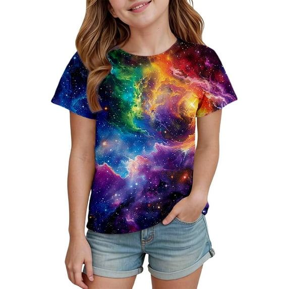 Girls Graphic Short Sleeve T Shirt With Celestial Star Print Casual ...