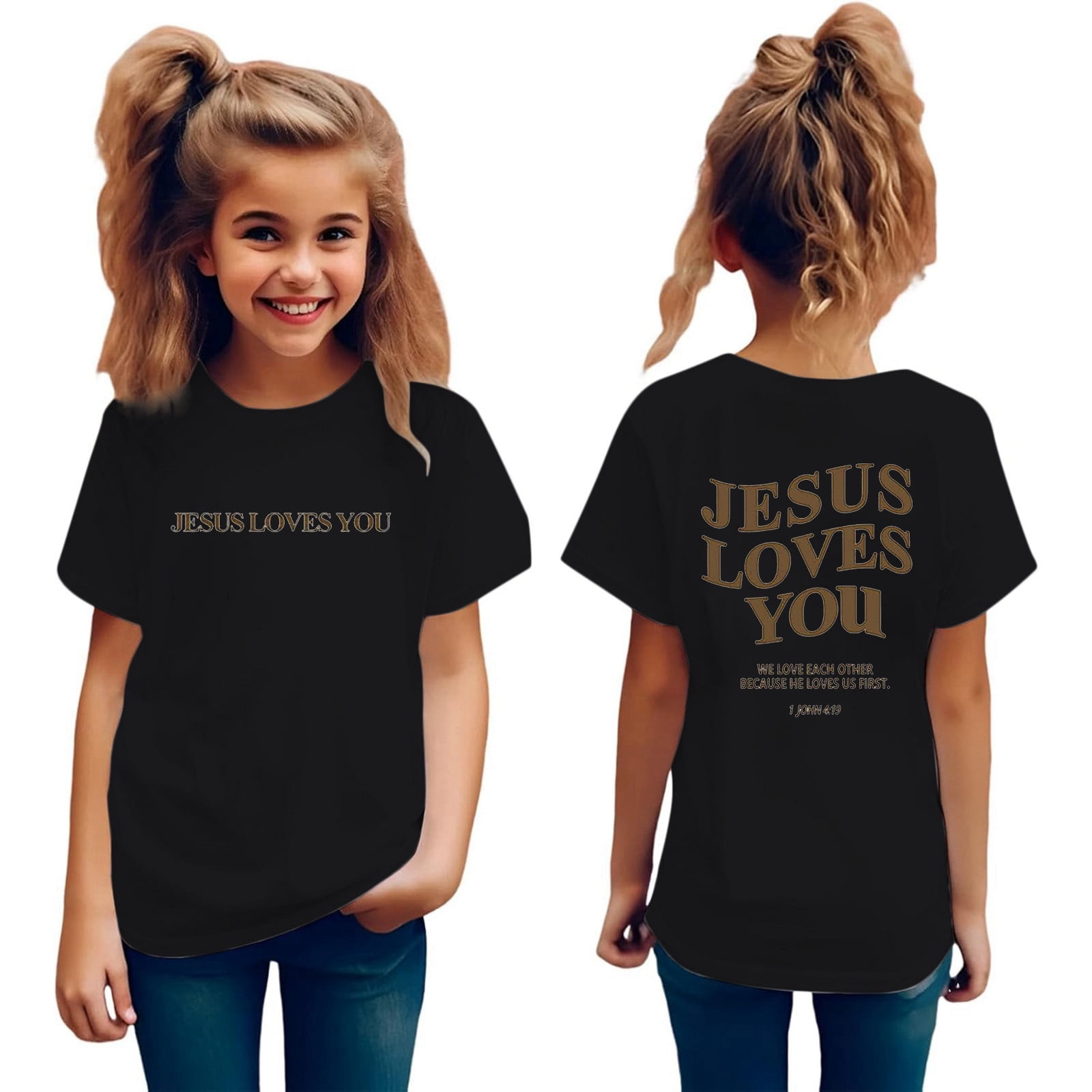 Girls Graphic Solid Letter Print T Shirts Round Neck Short Sleeve Soft ...