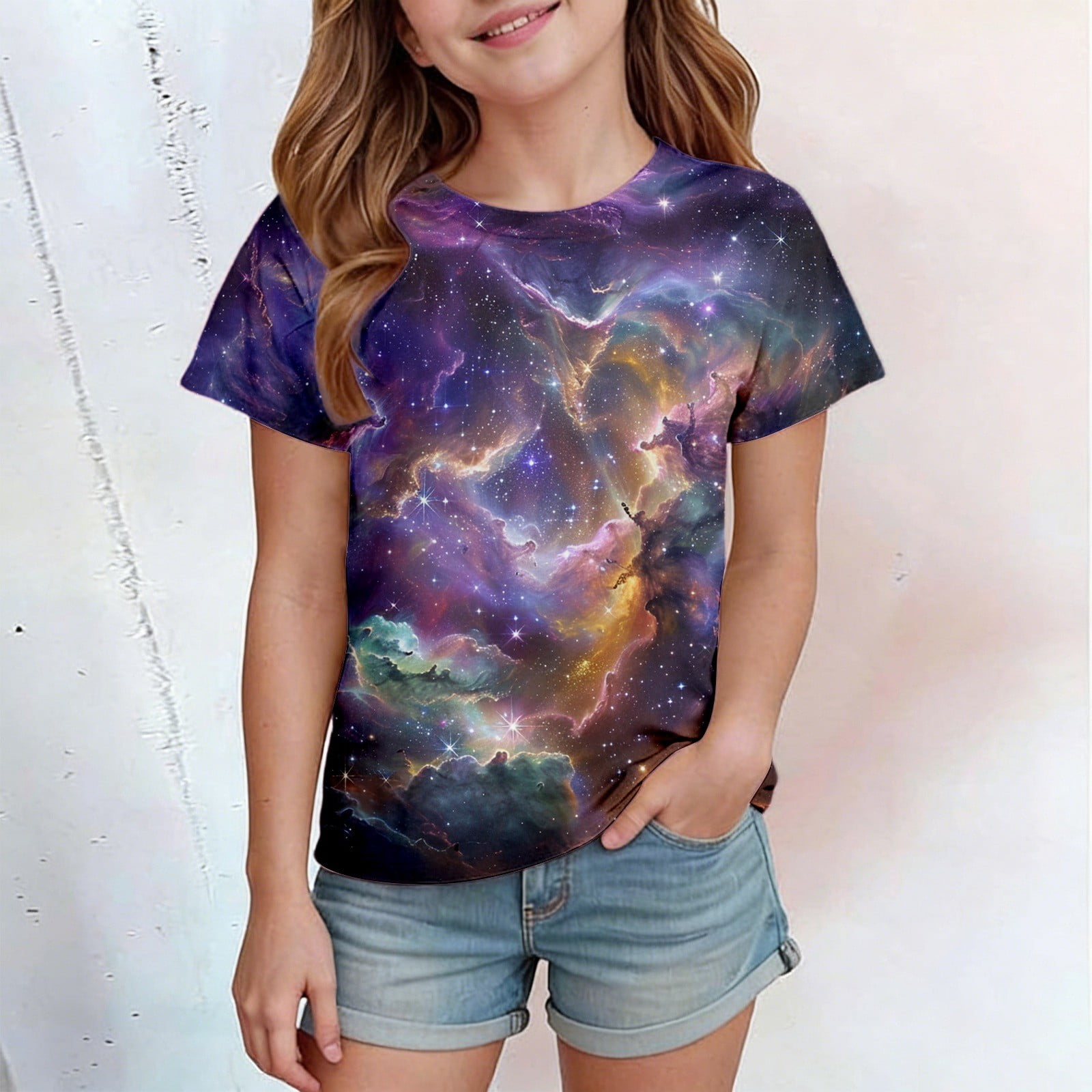 Girls Graphic T Shirts with Celestial Star Print Casual Short Sleeve ...