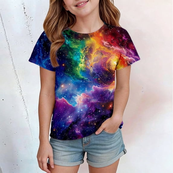 Girls Graphic T Shirts with Celestial Star Print Casual Short Sleeve ...