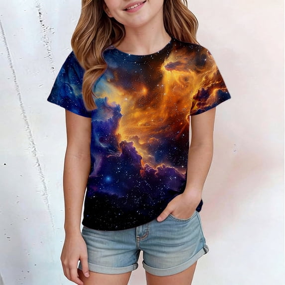 Girls Graphic T Shirts with Celestial Star Print Casual Short Sleeve ...