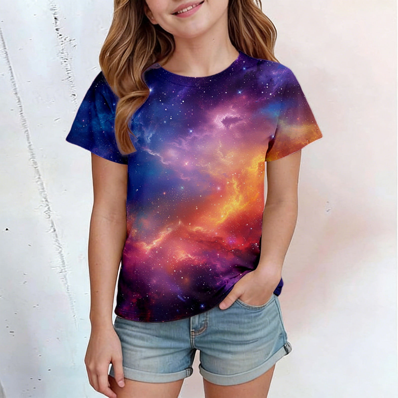 Girls Graphic T Shirts with Celestial Star Print Casual Short Sleeve ...