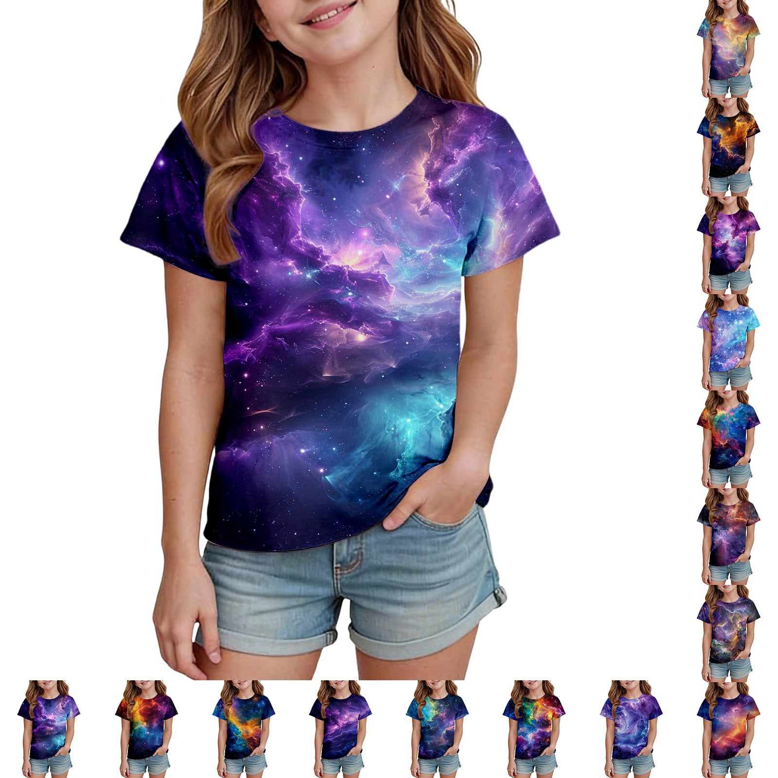 Girls Graphic T Shirts with Celestial Star Print Casual Short Sleeve ...