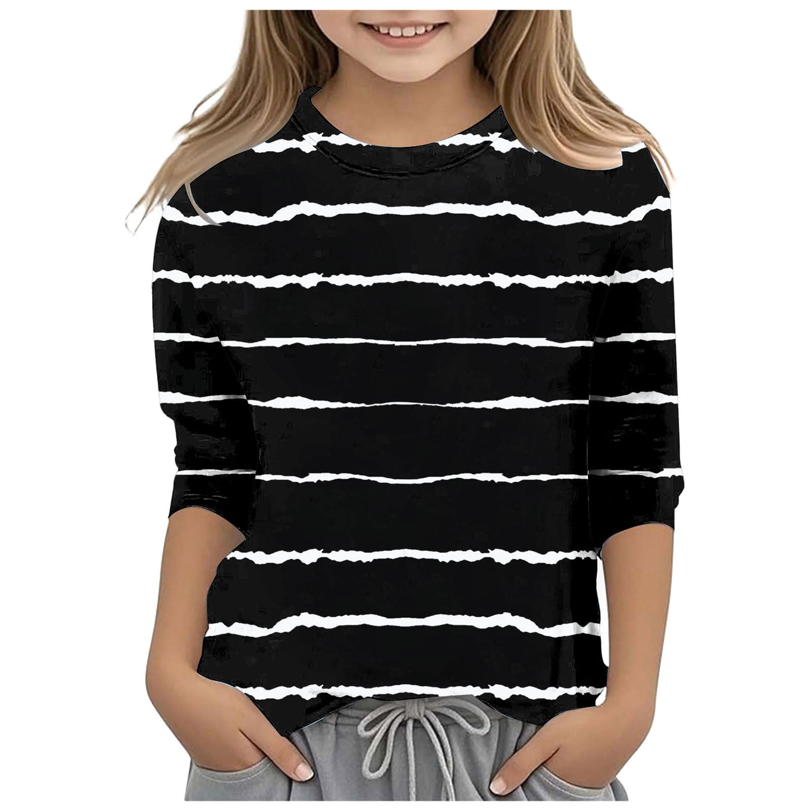 Girls Graphic Tee Youth Girls Crew Neck 3/4 Long Sleeves Round Neck ...