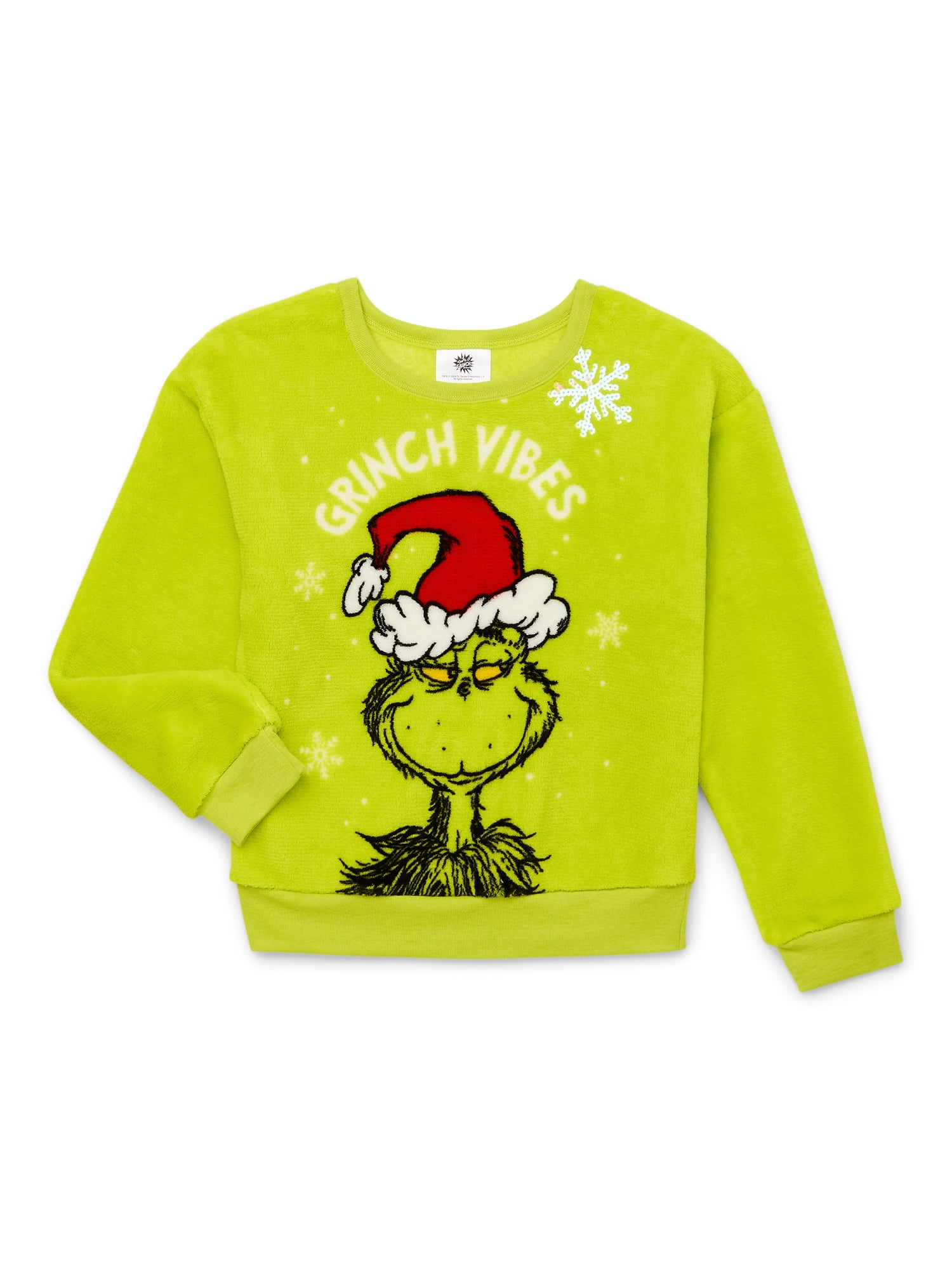 Dr. Seuss' The Grinch Vibes Girls Plush Woobie Pullover Sweatshirt ...