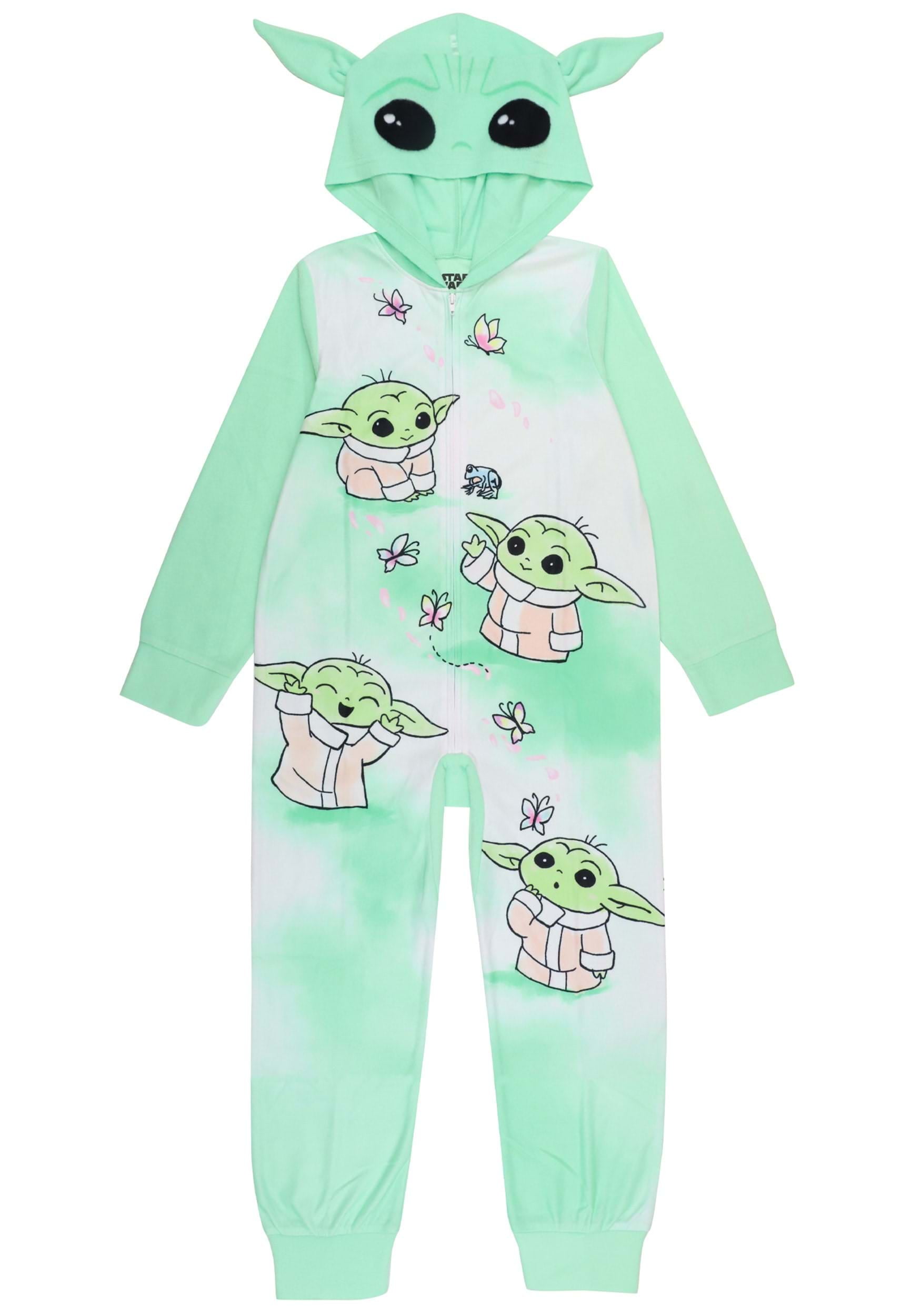 Girls Grogu Fleece Garden Hooded Blanket Sleeper Onesie - Children's ...