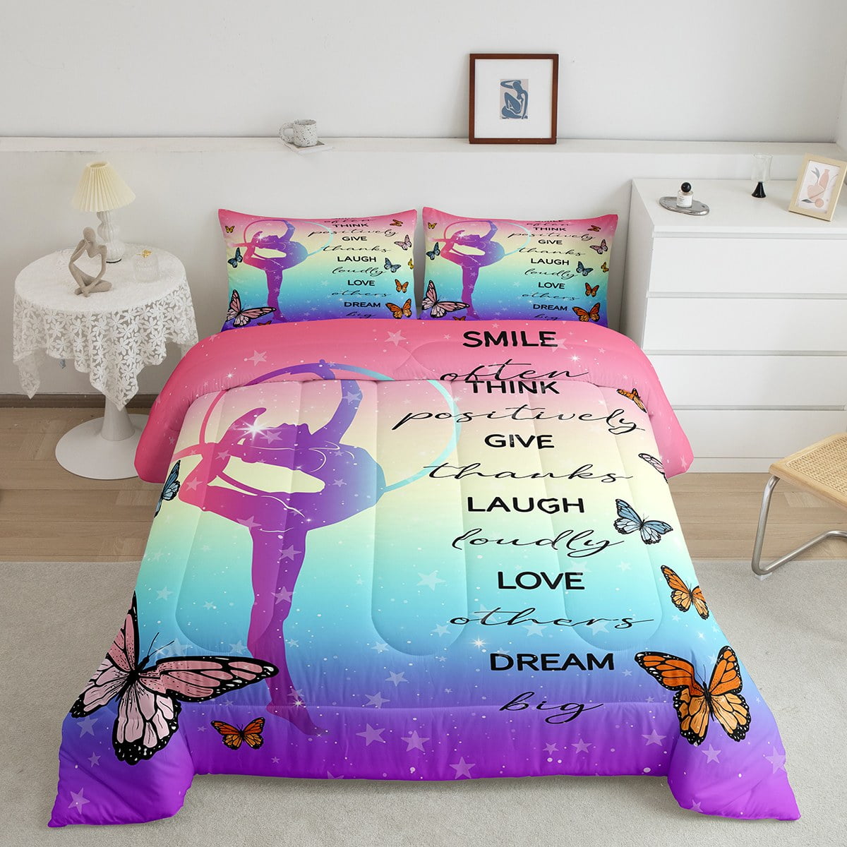 Girls Gymnast Bedding Set Twin Rainbow Galaxy Comforter Set, Gymnastics ...