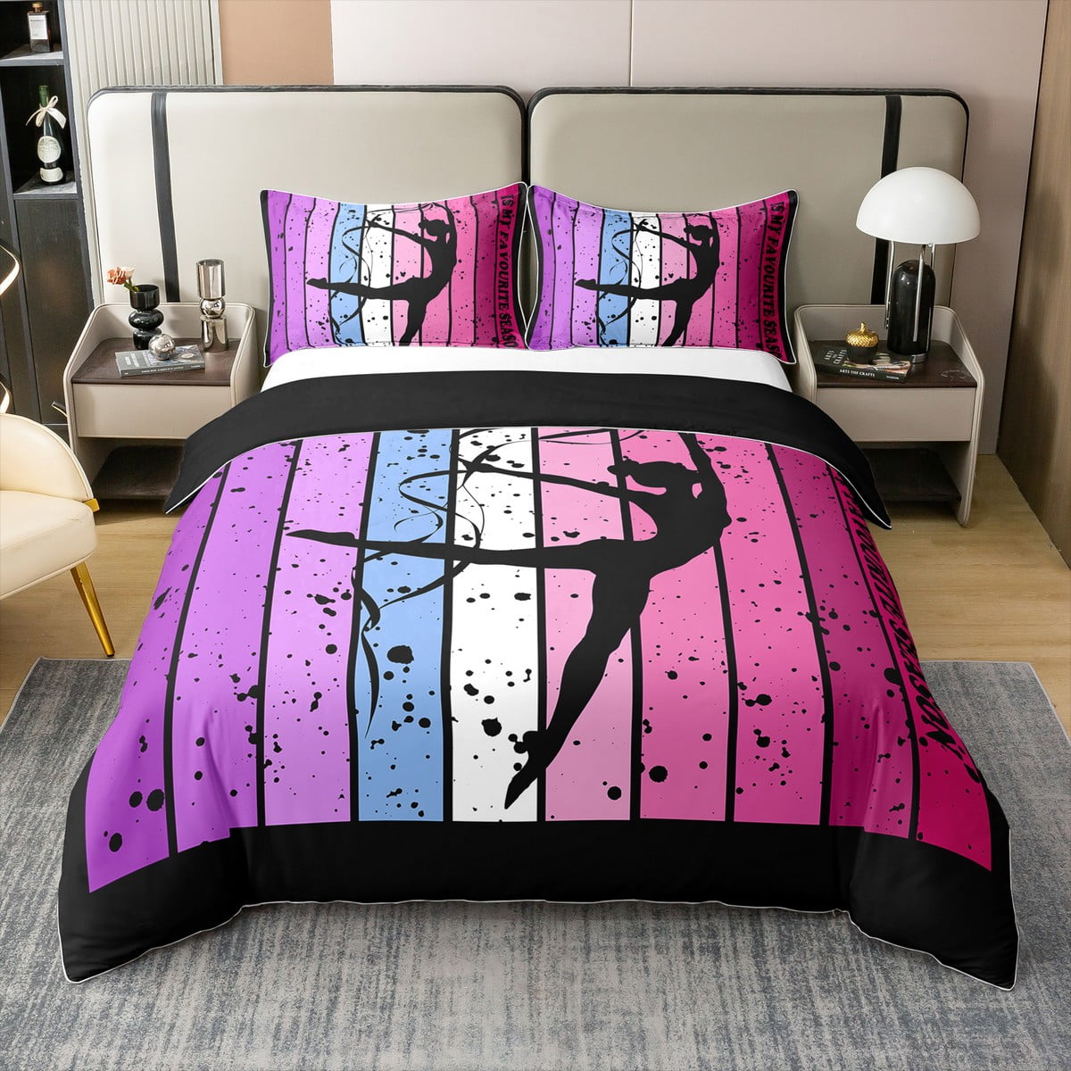 Girls Gymnastics 100% Cotton Duvet Cover Twin,Gradient Colorful Lines ...