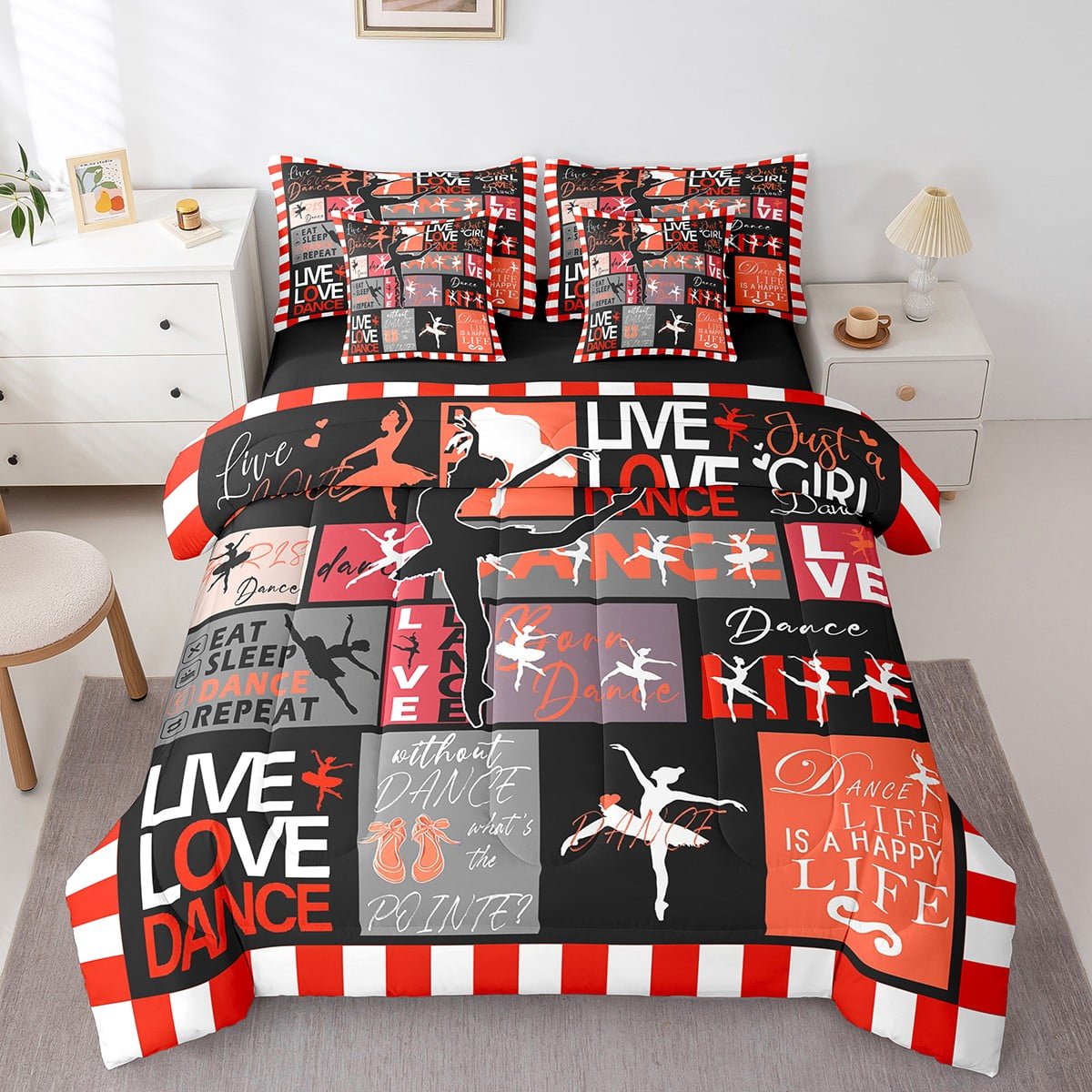 Girls Gymnastics Full Bedding Sets 7 Pcs Girly Ballet Comforter Set for ...