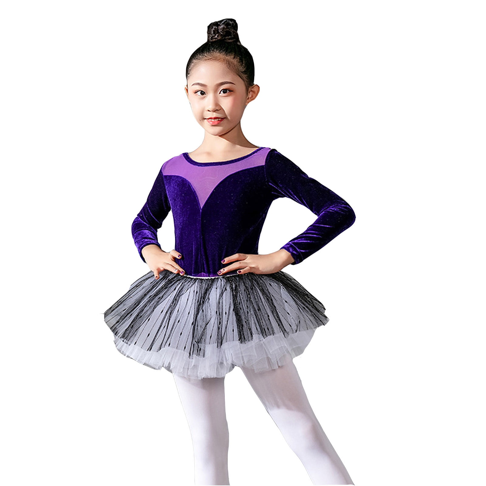 Girls Gymnastics Leotards Dance Dress Lace Long Sleeve with Removable ...
