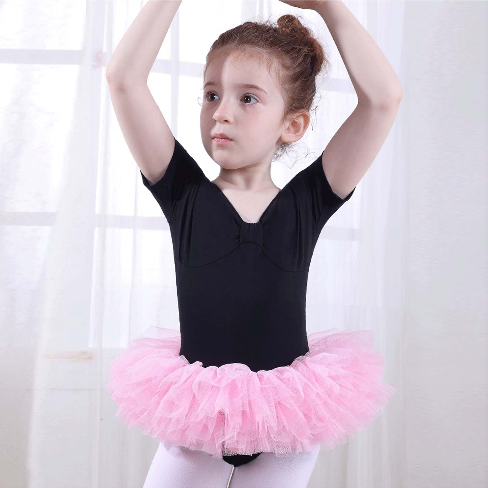 Girls Gymnastics Leotards Short Sleeve V Neck Solid Glitter Dance ...