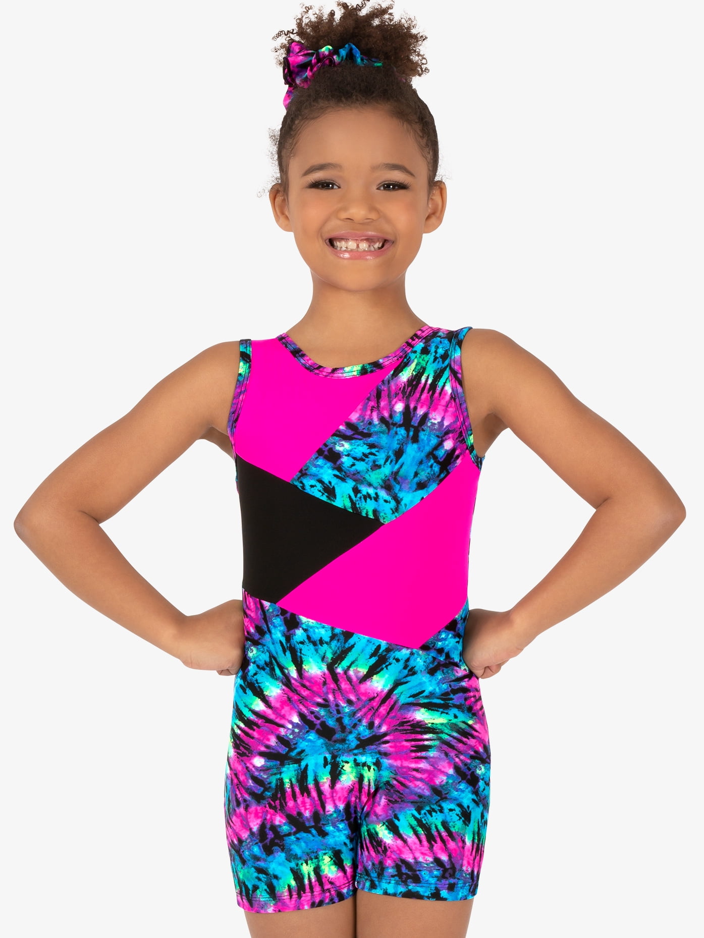 Girls Gymnastics Neon Tie-Dye Tank Shorty Unitard - Walmart.com