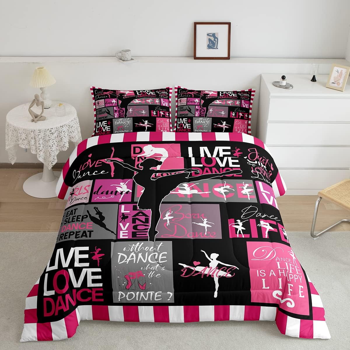 Girls Gymnastics Queen Comforter Set Girly Ballet Bedding For Kids ...