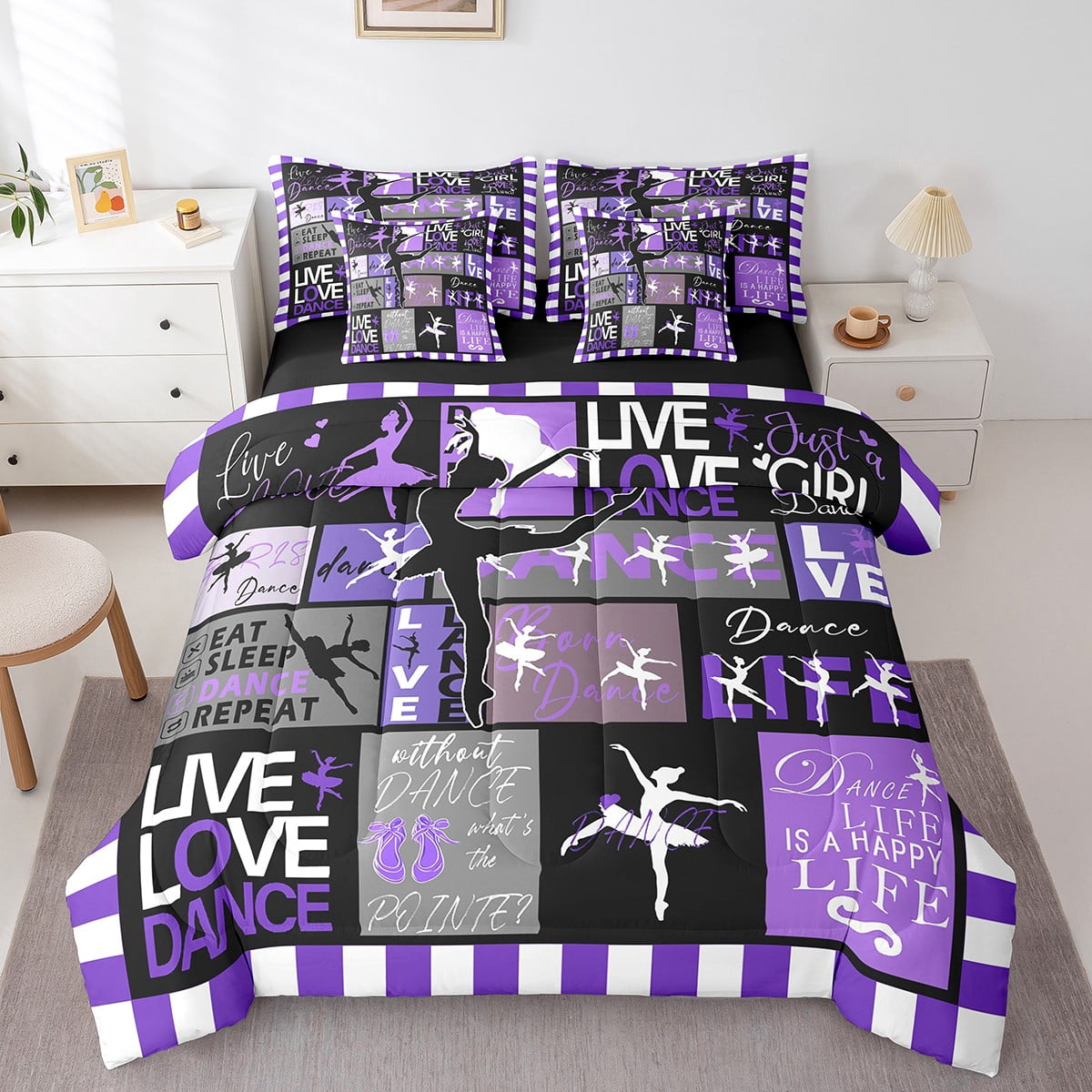 Gymnastics Twin Comforter Set 7 Piece Girly Ballet Bed in a Bag for ...