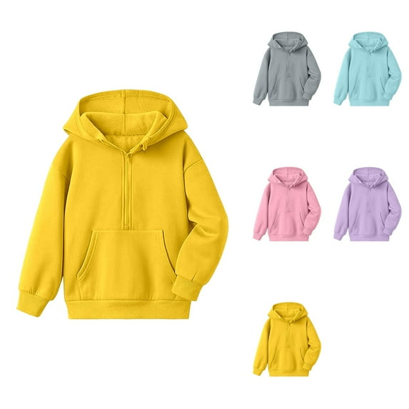 Girls' Half-Zip Hooded Pullover Sweatshirt, Solid Color Long Sleeve ...