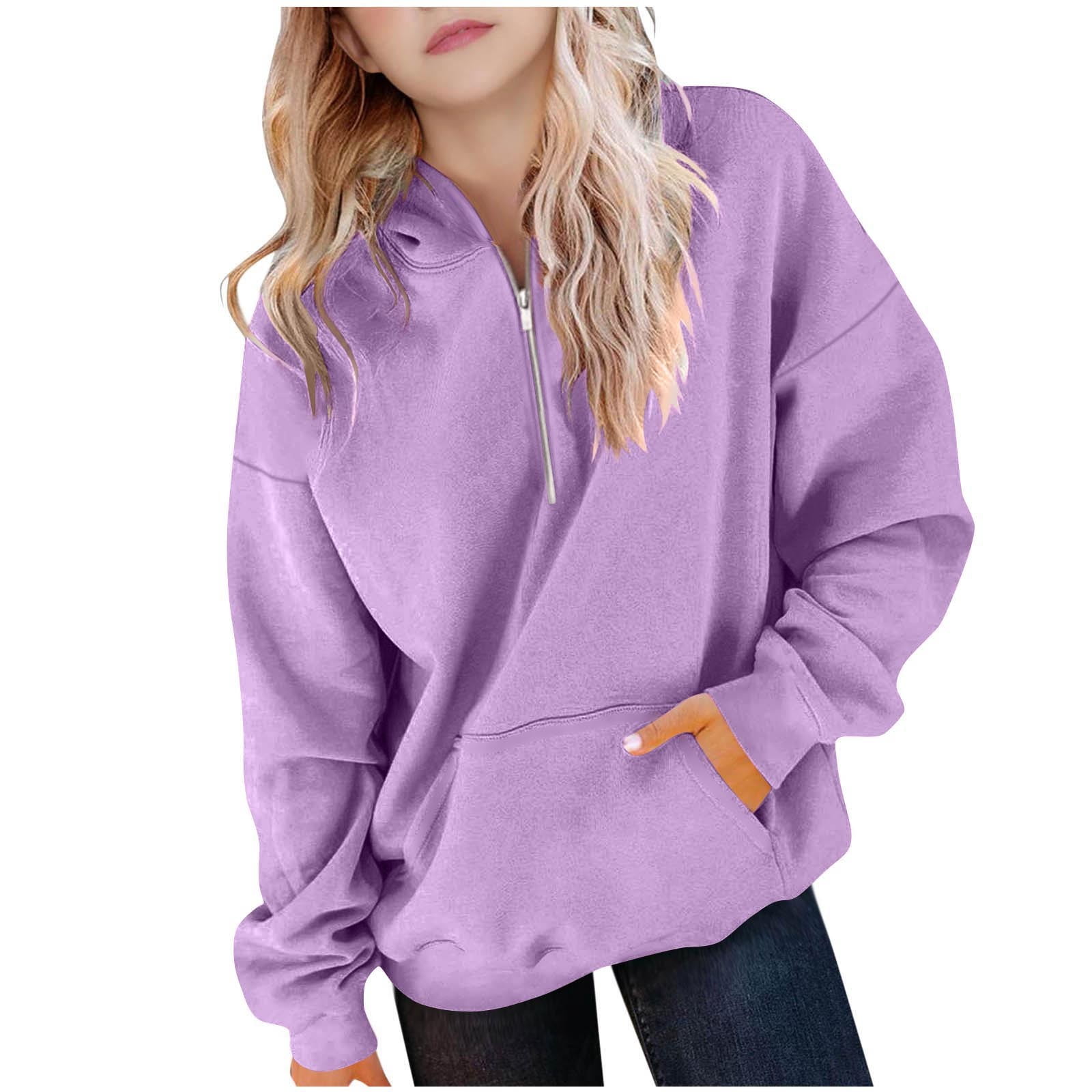 Girls Half Zip Hoodie Drop Shoulder Casual Pullover Long Sleece Soild ...