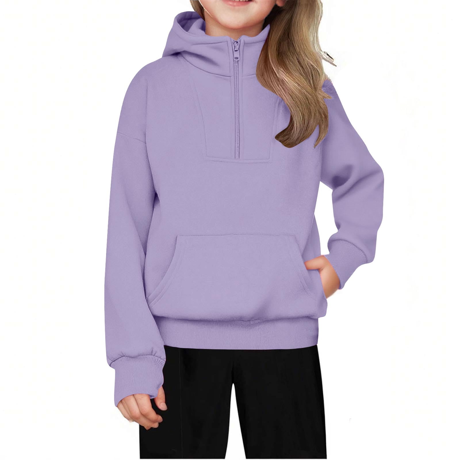 Girls Half Zip Hoodies with Thumb Hole, Winter Travel Long Sleeve ...