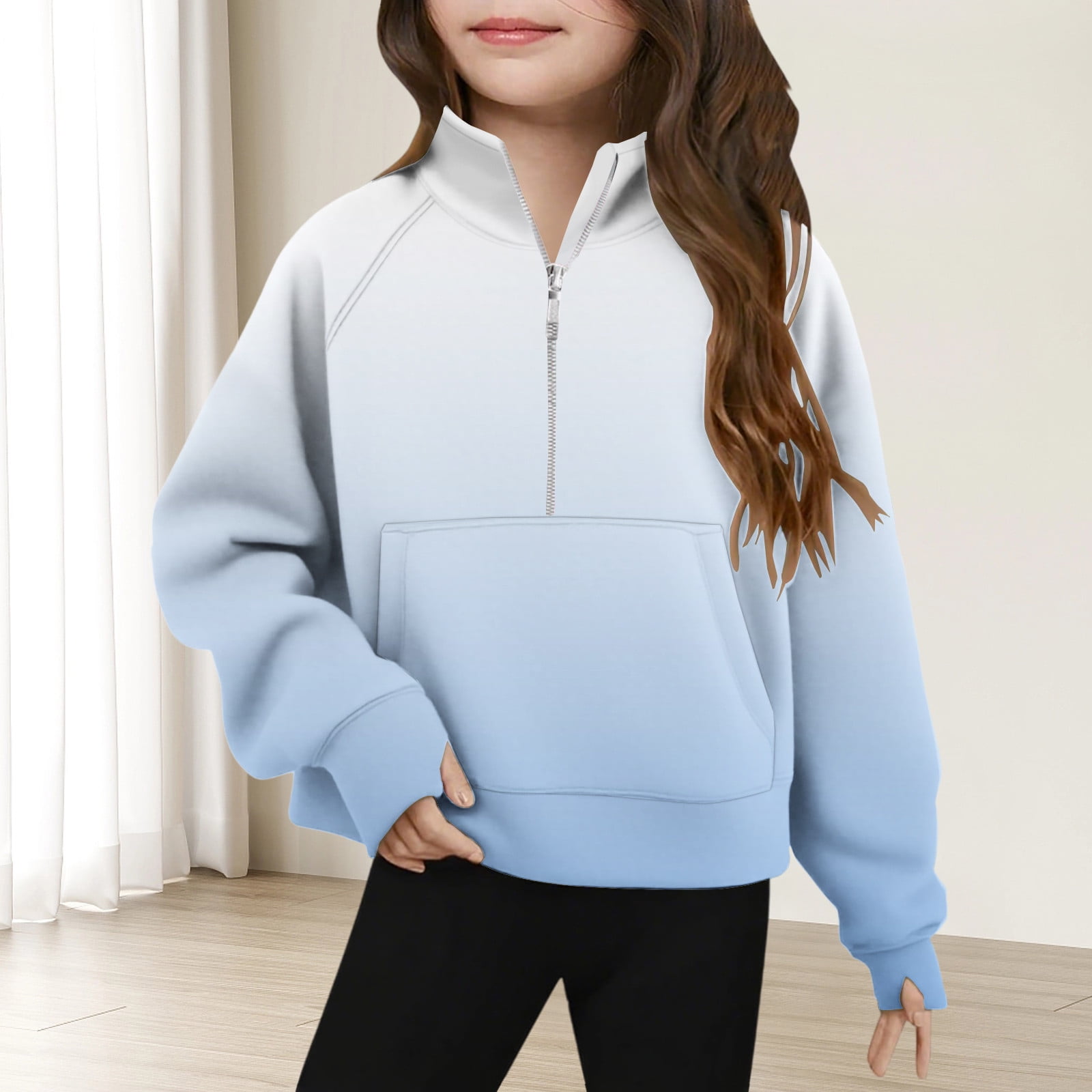 Girls Half Zip Sweatshirt Cute Gradient Color Mock Neck Casaul Pullover ...