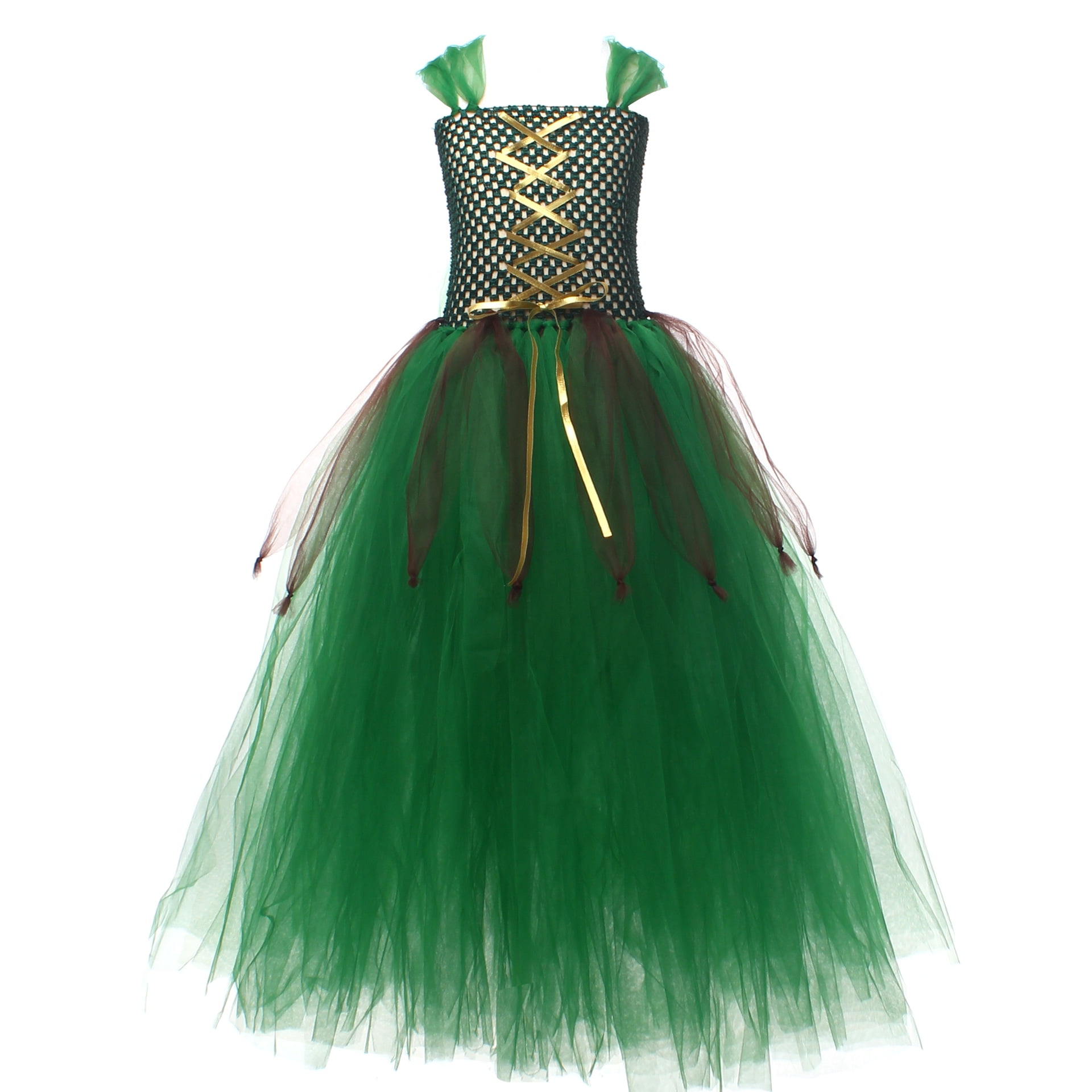 Girls Halloween Forest Elf Fairy Costume Green Sleeveless Tulle Tutu ...