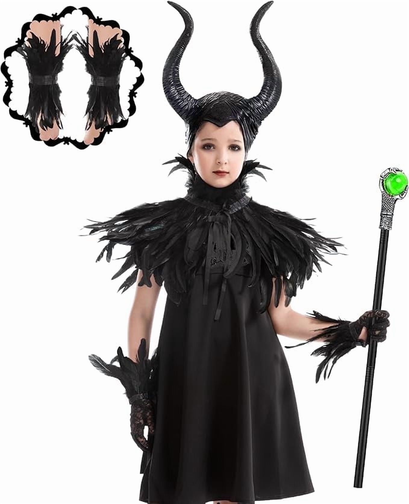 Girls Halloween Maleficent Costume, Gothic Black Suits with Horn ...