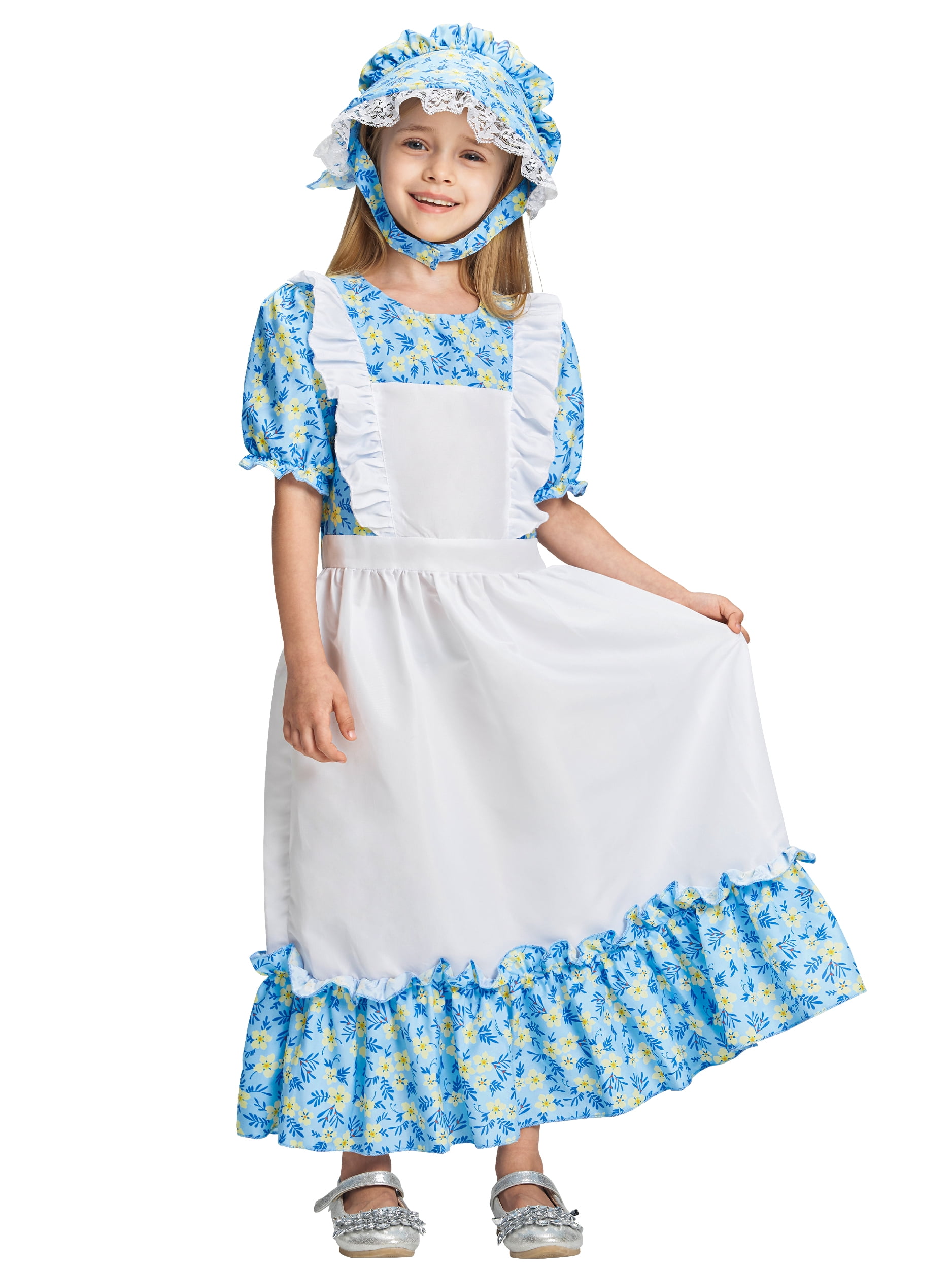 Girls Halloween Pioneer Costume, Colonial Prairie Dress Lace Bonnet Set ...