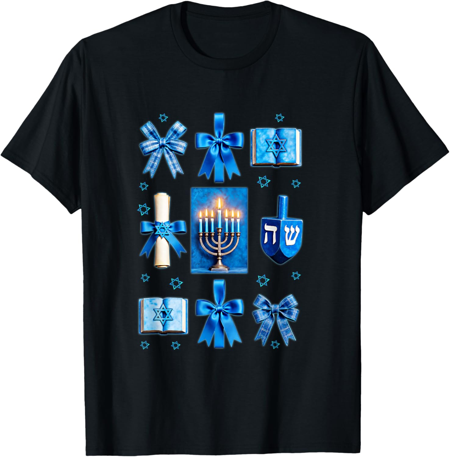 Girls Hanukkah Coquette Bow Dreidel Jewish Menorah Chanukah T-Shirt ...
