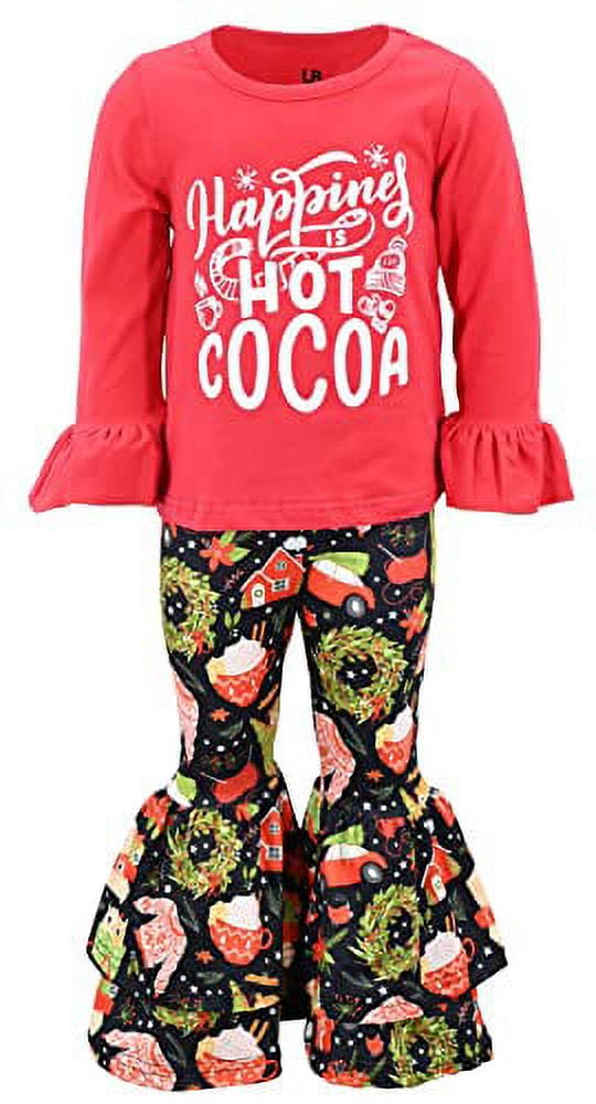 Girls Happiness Is Hot Cocoa Christmas Flare Pants Outfit Clothes (6Y, Red) - Walmart.com